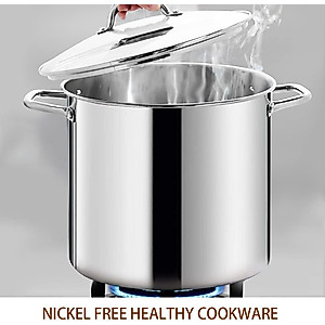 HOMICHEF Commercial Grade LARGE STOCK POT 20 Quart With Lid - Nickel Free Stainless Steel Cookware - Healthy Polished Stockpots - Heavy Duty Induction Soup Pot