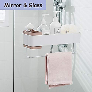 MORNITE Adhesive Bathroom Wall Caddy, Bathroom Shower Rrganizer Hanging Shelves No Drilling Shampoo Holder Pink