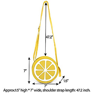 Framendino, Lemon Fruit Shaped Cross Body Bag Purse with Shoulder Strap for Women Girls Yellow