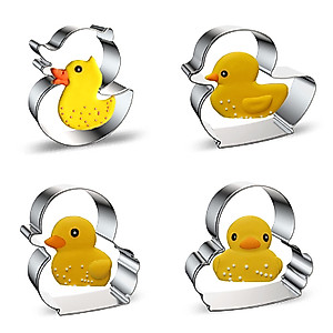 Duck Shaped Cookie Cutter Set of 4 - Cute Duck and Duckling Metal Stainless Steel Cookie Cutter Biscuit Mold for Fondant Fruit Bread Kids Birthday Party Decorations
