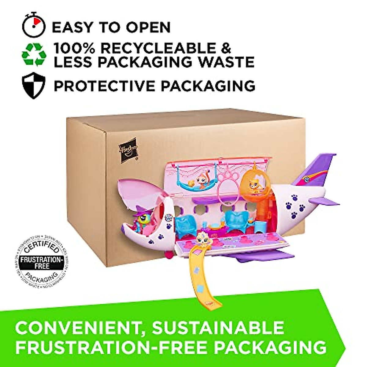 Littlest Pet Shop Pet Jet Playset Toy, Includes 4 Pets, Adult Assembly Required (No Tools Needed), Ages 4 and Up