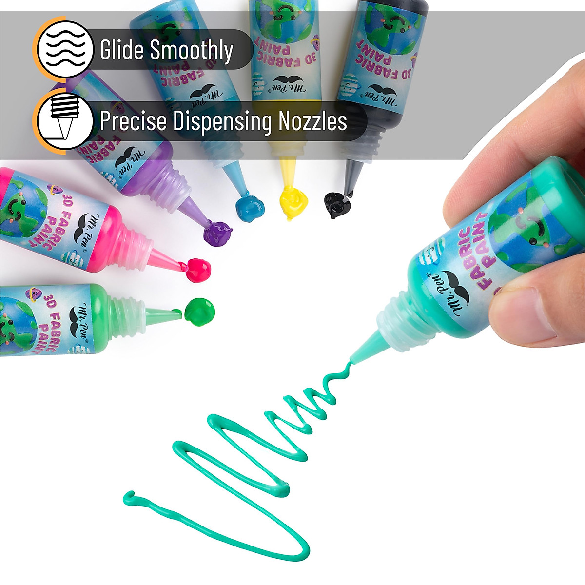 Mr. Pen- 3D Fabric Paint Set, 12 Colors, 0.67 oz, Puffy Paint for Fabric, 3D Paint, Puff Paint for Clothing, T-Shirt Paint, Puffy Paint for Crafts, Puffy Fabric Paint, Fabric Paint for Clothes