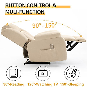 HOMHUM Massage Recliner Chair Fabric Heated Ergonomic Lounge Chair for Living Room Overstuffed Reclining Chair Single Sofa, Remote Control, Beige