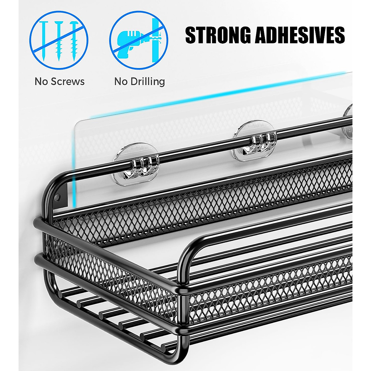 RelaxScene Shower Caddy Shelf - Self Adhesive 3-Pack Bathroom Organizer Suction Storage with Soap/Shampoo Holder Shelves Rack for Inside Shower Black