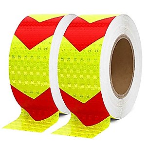 SEVEN SPARTA Arrow Reflective Safety Tape 2 Inch x100 Feet Caution Reflector Waterproof Outdoor Conspicuity Tape for Vehicles, Trailers, Boats, Signs (Red and Yellow)