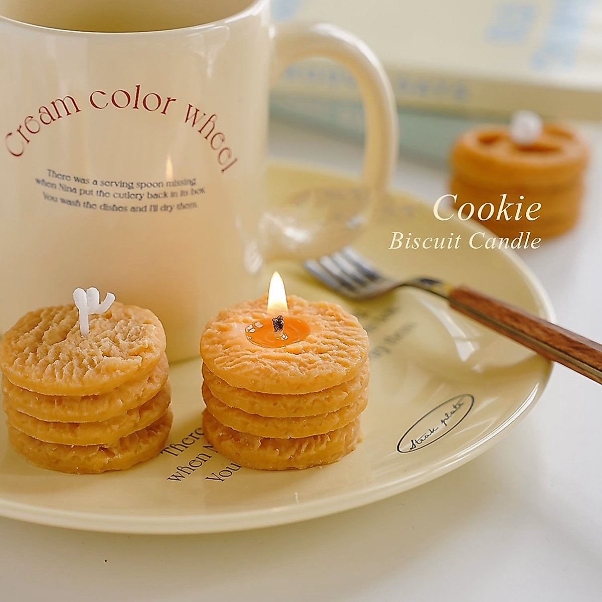 Cookies Shaped Scented Candle,4PACK 120G Biscuit Aroma Soy Wax Decorative Candle for Table Photo Prop Birthday,Prefect Gift for Meditation Stress Relief Mood Boosting Bath Yoga