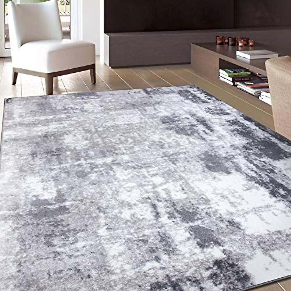 Rugshop Contemporary Abstract Distressed Area Rug 7'10" x 10' Gray