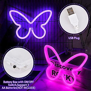 BRIGHTDECK 3 Pcs Butterfly Neon Signs, Neon Light for Bedroom, USB or 3-AA Battery Powered LED Wall Décor for Valentines Day Birthday Gift, Wedding, Party, Home Decor (Pink, Purple, Warm white)