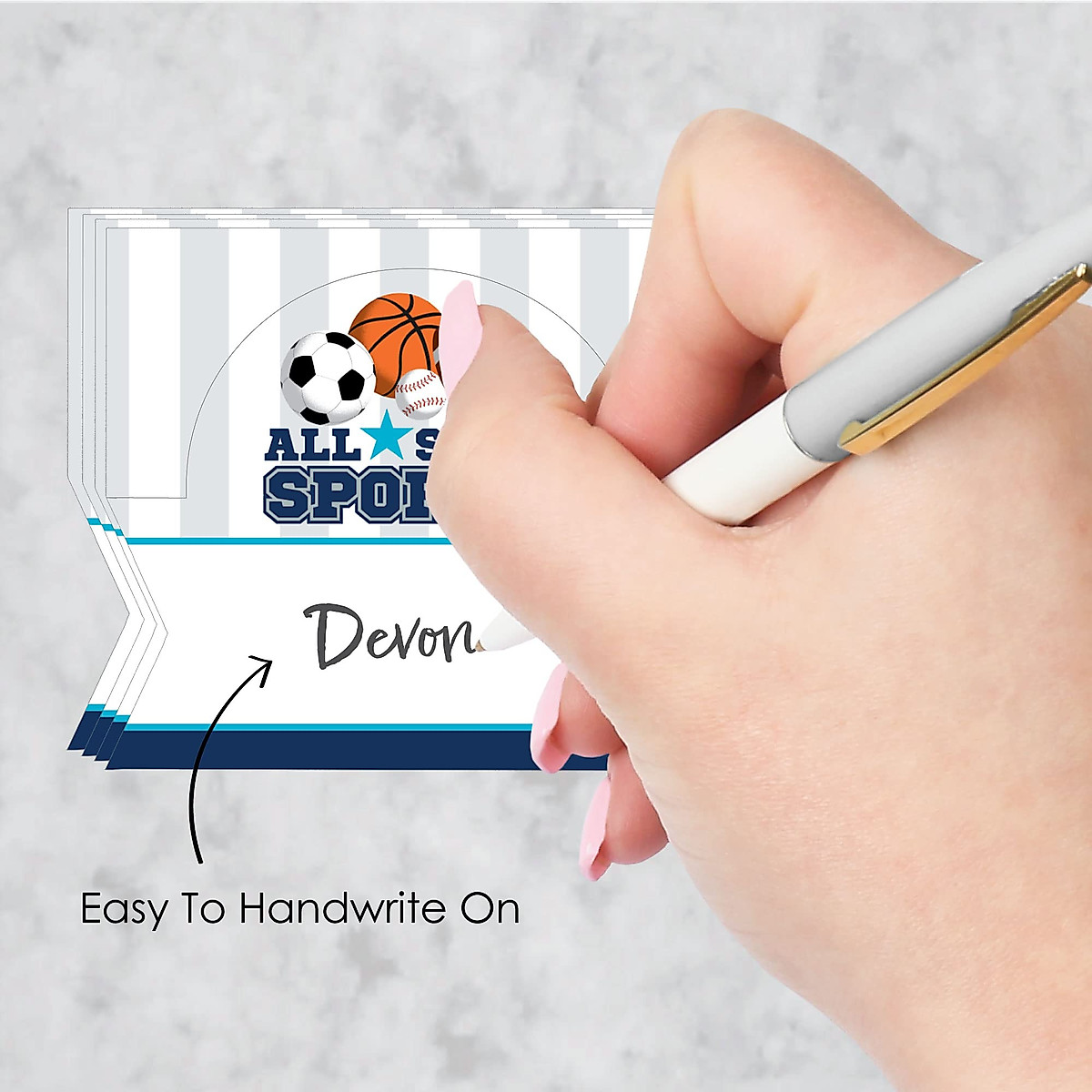 Big Dot of Happiness Go, Fight, Win - Sports - Baby Shower or Birthday Party Tent Buffet Card - Table Setting Name Place Cards - Set of 24