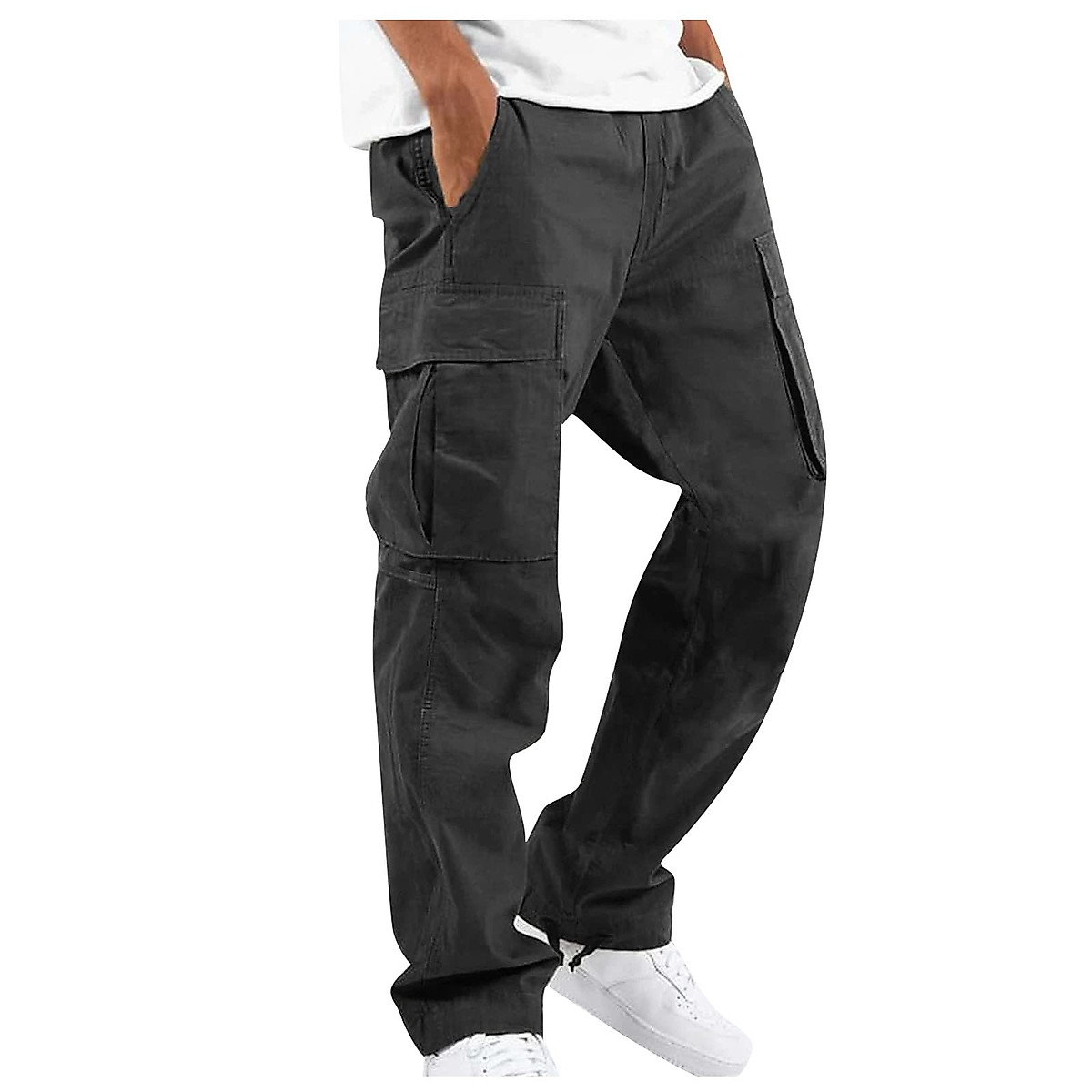 Pull On Pants for Men, Jogger Sweatpants Men Mens Sweatpants Joggers Lined Pants Winter Men's Overalls Drawstring Multi Pocket Casual Pants Hiking Cotton Twill Combat Pants (XL, Black)