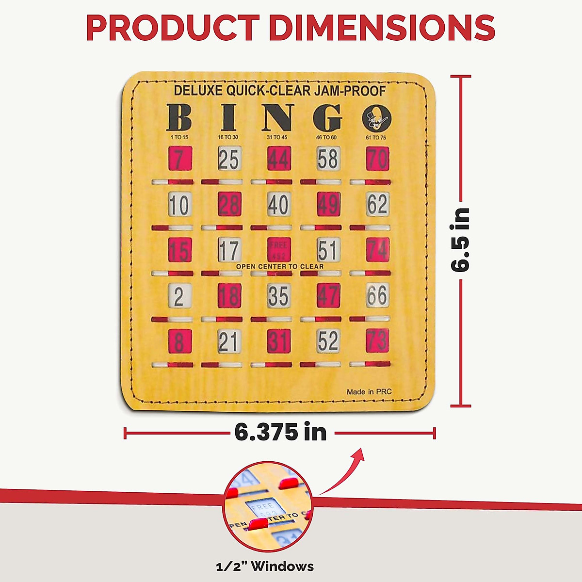 MR CHIPS Jam-Proof Quick-Clear Deluxe Fingertip Slide Bingo Cards with Sliding Windows 50 Pack in Woodgrain Style