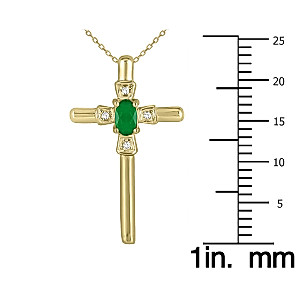 SZUL Emerald and Diamond Cross Pendant in 10K Yellow Gold