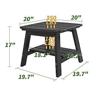 BIVODA Adirondack Table, 20 inch Outdoor Side Table with Storage Shelf, 2-Tier HDPE Patio End Table, Easy Maintenance & Weather Resistant, Modern Side Table for Living Room,Patio, Pool, Porch