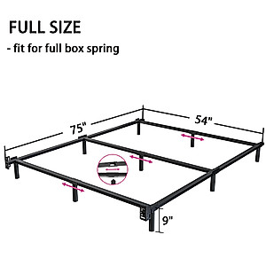 Bedsnus Full Size Bed Frame, 9 Inch Metal Basics Bed Frame,High Profile Base for Box Spring, 9-Leg Support, Noise-Free, Easy Assembly, Black