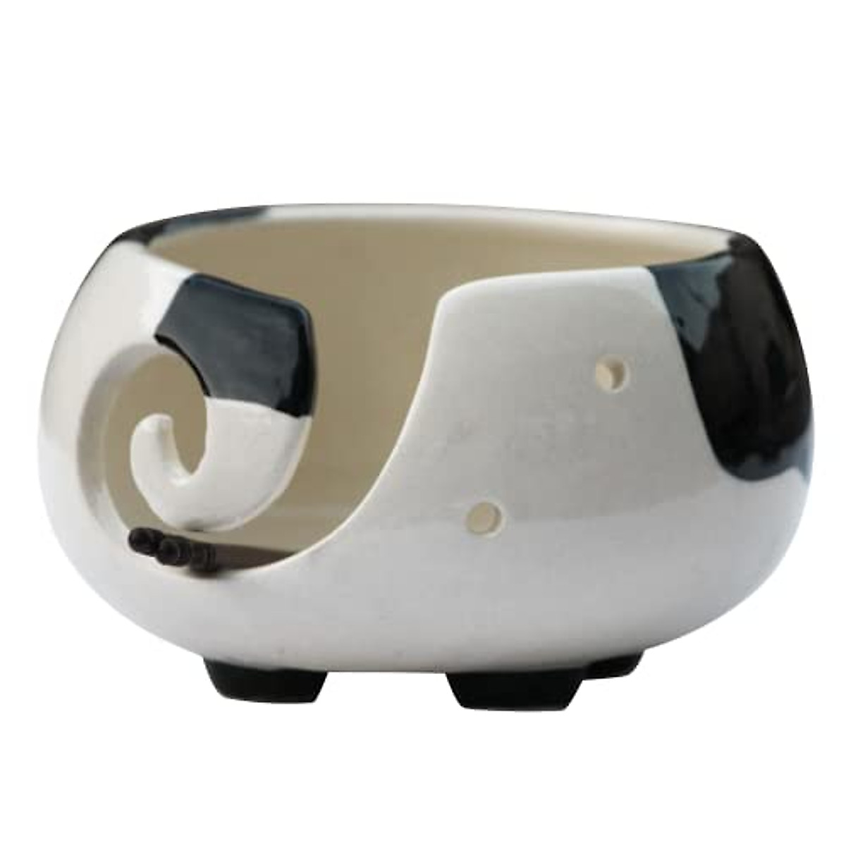 Ceramic Yarn Bowl Large 7in x 4in for Knitting and Crocheting with Free Travel Pouch and Crochet Hooks