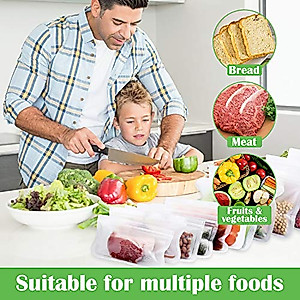 Reusable Food Storage Bags, 12 Pack BPA Free Reusable Bags(8 Reusable Sandwich Bags + 4 Leakproof Reusable Snack Bags), Extra Thick Freezer Bags Leakproof Silicone and Plastic Free Ziplock Lunch Bags