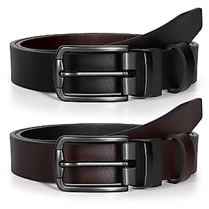 JASGOOD Women Leather Reversible Belt, Ladies Belt for Jeans with Rotated Buckle(Suit for Pants Size 27-31 Inches, Black)