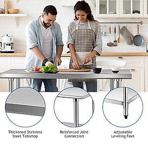 WATERJOY 48" x 30" Stainless Steel Table with Adjustable Shelf for Prep & Workstations Commercial Heavy Duty worktables