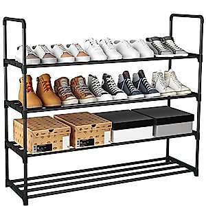 HOMEFORT 4-Tier Shoe Rack, Metal Shoe Tower,20 Pairs Shoe Storage Shelf, Entryway Stackable Shoes Organizer with 4 Tiers Metal Shelves, For Closet, Hallway, Entryway, Black