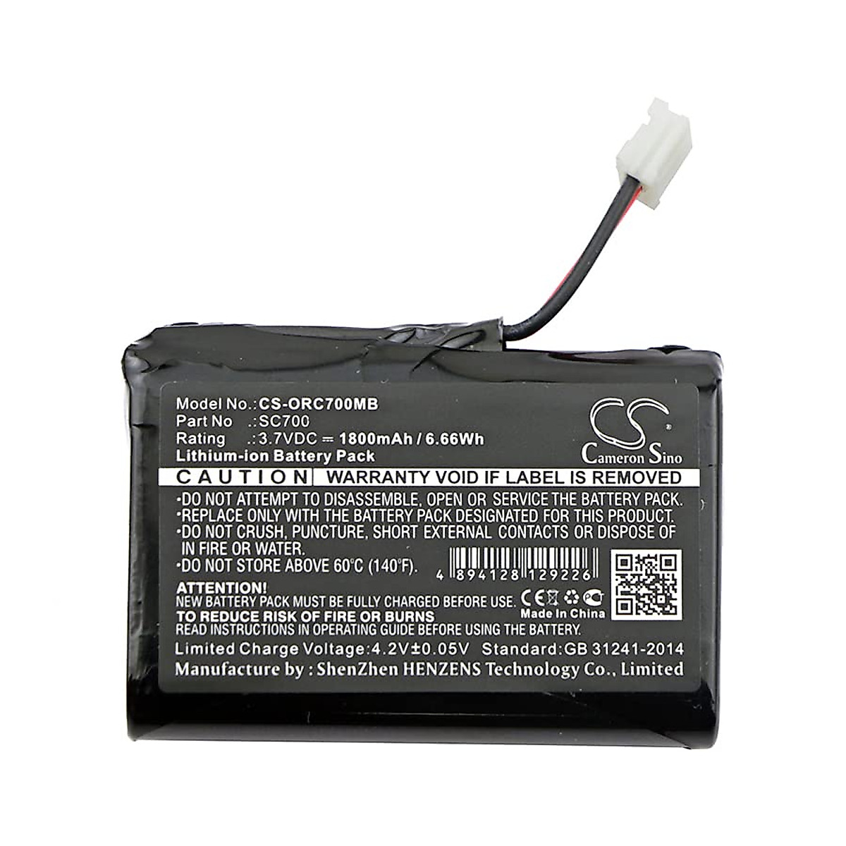 CS Replacement Battery for Oricom SC700, Secure 700 BPCK930, GL05I, GL06I, GL08I, GL11I, SC700 1800mAh / 6.66Wh Barcode Scanner