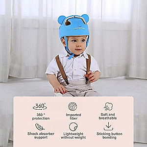 ESUPPORT Baby Adjustable Safety Helmet Headguard Protective Harnesses Hat Providing Safer Environment When Learning to Crawl Walk Play (Blue-1)