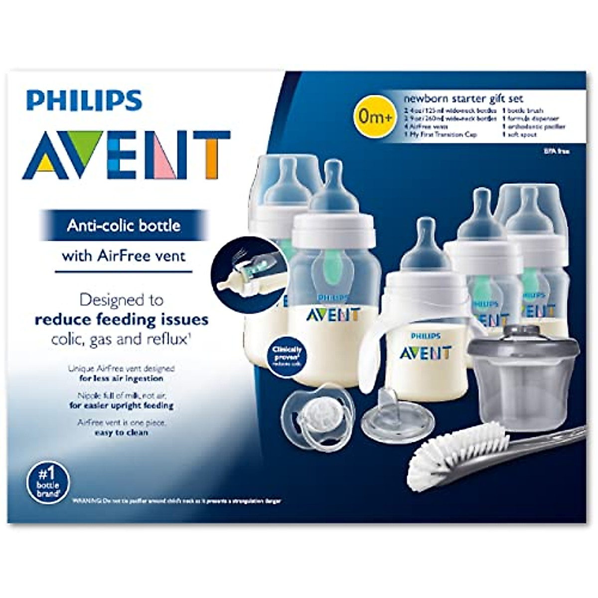 Philips Avent Anti-Colic Baby Bottle with AirFree Vent Beginner Gift Set Clear, SCD394/02