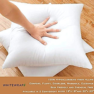 WHITEWRAP 20"x20" Set of 2 Throw Pillow Insert Decorative Polyester Filling Premium Hypoallergenic Sham Stuffer Square Couch - White