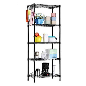 Imseigo 5-Shelf Adjustable Standing Shelf Units, Heavy Duty Storage Shelf Wire Shelving Unit Storage Shelves, Steel Organizer Wire Rack for Garage, Pantry, Closet, Kitchen, Laundry (Black)