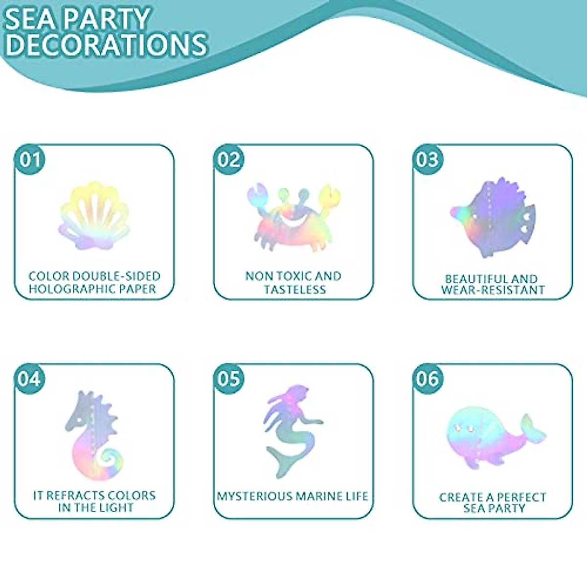 59 Ft Ocean Collection Mermaid Garland Party Decoration,Little Mermaid Party Decorations, Mermaid Birthday Decorations,Iridescent Mermaid Garland Baby Shower Under The Sea Party Decorations Pearl Holographic Paper Streamer for Little Mermaid