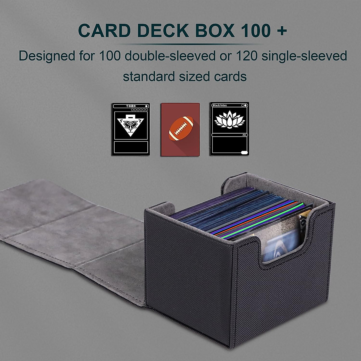 MTG Deck Box for Card,Card Storage Box Fits 100+ Single Sleeved Cards, PU Leather with Strong Magnet Function Card Deck Case Compatible with Collectible Trading Cards, Magic Commander TCG Card