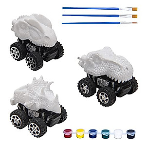 Kidtastic Paint Dinosaur Car Toys with Paint Brush, 3 4 5 6 yrs Old and UP Take Apart STEM Art Learning Dinosaur Kit, DIY Coloring Kit Car for Toddles, Boys, Girls