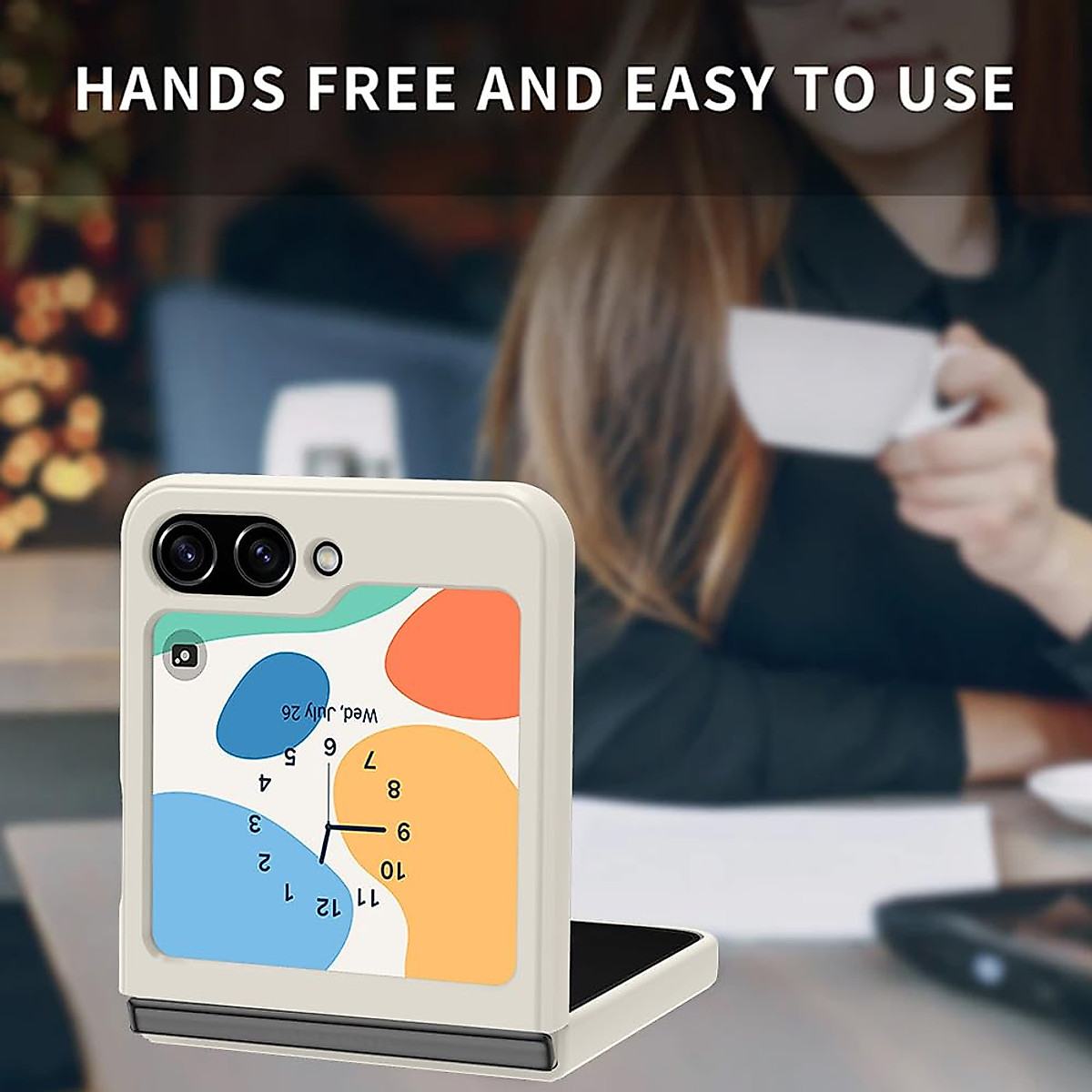 Bonoma Case for Samsung Galaxy Z Flip5 5G with Kickstand Ring Holder, Cute Slim Silicone Shockproof Protetive Bumper Women Girl Phone Case for Samsung Galaxy Z Flip5，Antique White