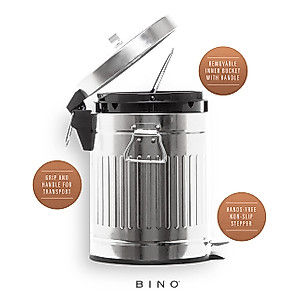 BINO Round Step Trash Can | Home or Office Bathroom Trash Cans with Lids | Kitchen Garbage Can with Non-Slip Stepper | Stainless Steel Small Trash Can with Lid | Galvanized Steel (1.3 Gallon/5 Liter)