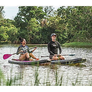 Inflatable Paddle Board SUP by Crew & Axel - 10FT 33" Wide (6.2” Thick) Stand up Paddleboard Set W/Backpack, 3 Fins, Floating Paddle, Light Weight (17lb), Drybag, Camera Mount, Rings Seat Blue