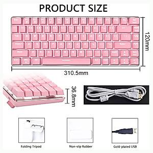 LexonElec Pink Gaming Mechanical Keyboard White Backlit 82 Keys Illuminated Type-C Wired Gaming Keyboard with Red Switches for Computer Gamers (Pink)