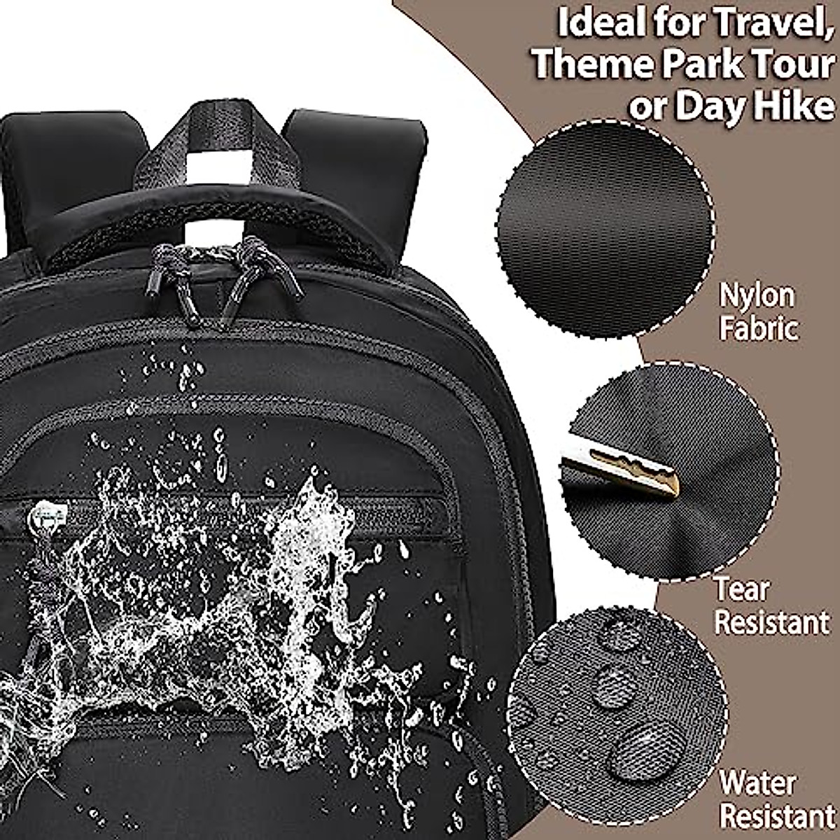 AUGUST 18 Casual Laptop Backpack - Nylon Water Resistant Daypack Backpacks with Breathable Shoulder Straps and Luggage Belt for Women Men Travel Work Commute, 25L(Black)