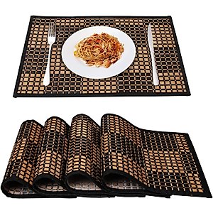Bamboo Placemats for Dining Table, Placemats Set of 4,Stain-Resistant,Heat-Resistant Place Mats,Durable and Sturdy Dining Place Mats for Kitchen Table (Black)