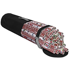 ProPik Wrapping Paper Storage Organizer Bag, Store Up To 24 Rolls 40 Inch, Heavy Duty Polyester plus PVC Clear Bag with Handles and Zippered Top for Gift Wrap and Ribbons (Black)