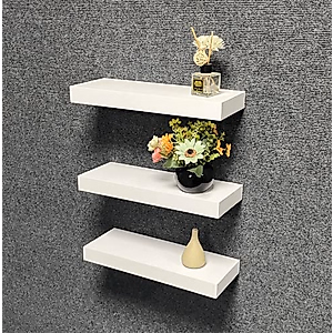 primestok 38cm Shelves for Wall, 3 White Shelves Screw Mounted, Modern Decorative Display Wall Shelves with Easy Installation for Bathroom (White)