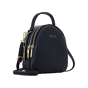 Backpack Purse for Women, Aeeque Leather Ladies Shoulder Bag Crossbody Phone Bags Handbags Girls Black Mini Backpacks Clutch Wallet for Samsung Galaxy J3 J7 S9 S8 Plus Note 9 8 iPhone XR 8 7 6S Huawei