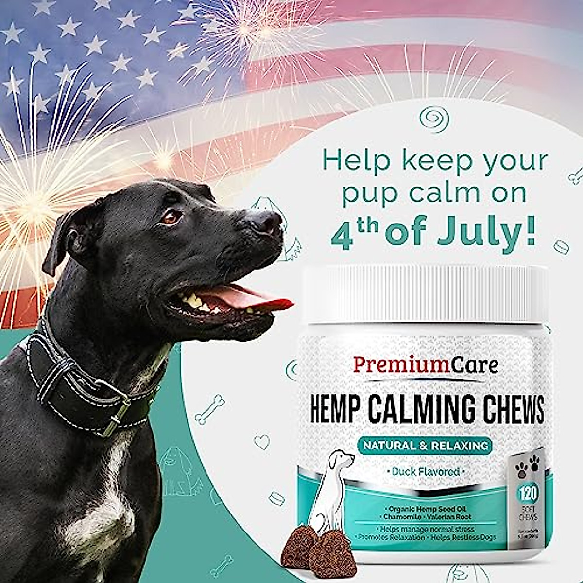 PREMIUM CARE Hemp Calming Chews for Dogs, Made in USA, Helps with Dog Anxiety, Separation, Barking, Stress Relief, 9.3 oz (264g), 120 count