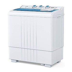 KUPPET Compact Twin Tub Portable Mini Washing Machine 21lbs Capacity, Washer(14.4lbs)&Spiner(6.6lbs)/Built-in Drain Pump/Semi-Automatic, White&Blue
