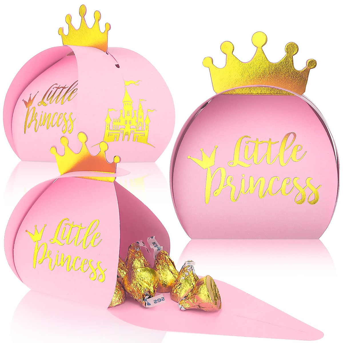 36 Pack Pink Little Princess Candy Boxes Printed Gold Castle and Crown Baby Shower Favors Goodie Treat Boxes Charming Princess Birthday Party Favor Boxes for Baby Girls Party Favors Supplies