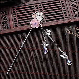 BEMEI Rhinestone Pearl Flower Hair Stick,Crystal Pearl Hair Sticks,Butterfly Tassel Flower,Hairpin Chignon Pin Chopsticks Hair Styling Accessories(F)