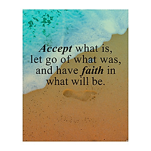 Accept What Is - Beach Wall Art, Our Inspirational Footprint on a Beach Themed Ocean Wall Decor Print is Great Spiritual Coastal Wall Art Ideal for Home, Office & Beach House Decor! Unframed - 8X10
