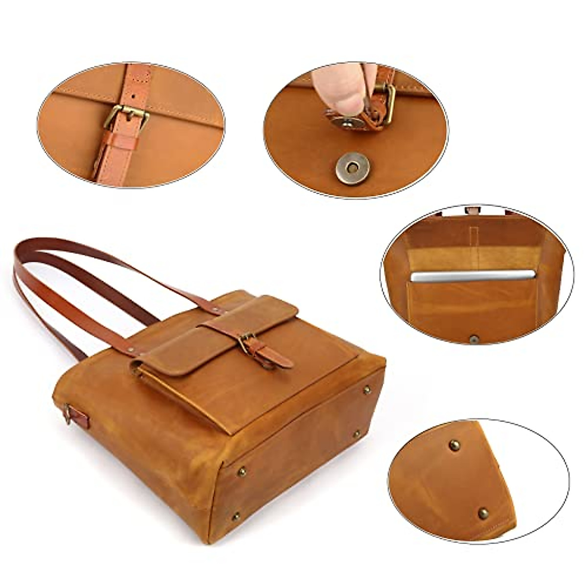 Top Handle Crossbody Purse Genuine Leather Shoulder Bag Work Totes for Women Purse Handbag with Back Zipper Pocket Large F031 (FB031)…