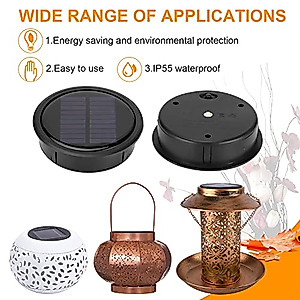 2 pcs Upgraded Solar Light Replacement Top for Outdoor Hanging Lanterns, 4.13 inch Warm White LED Solar Panel Lantern Lid Lights Parts, DIY Home Garden Night Decor Patio Lighting (Black - Round)