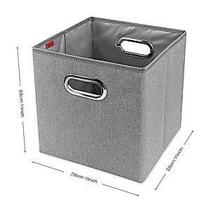 YOOFAN 11x11x11 Foldable Storage Bins -Storage Cube Boxes with Metal Handles for Closet Shelves Cube Organizer, Grey, Set of 3
