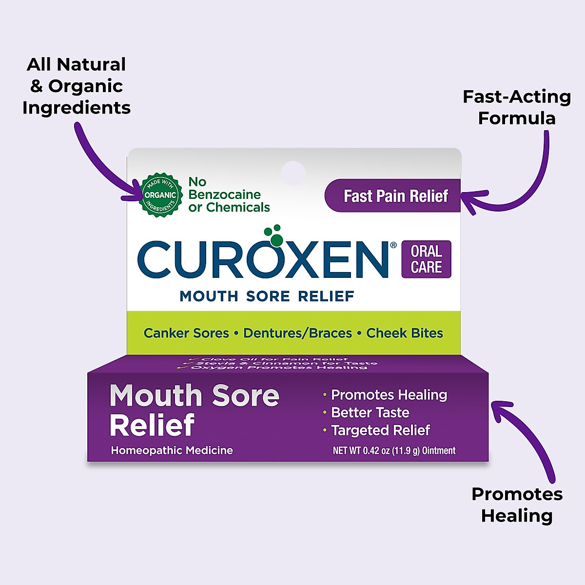 CUROXEN Mouth Sore Relief, Made with All-Natural Ingredients Including Olive Oil, Calendula, Beeswax, Clove Essential Oil, and Cinnamon Oil, Gluten-Free - 0.42 oz