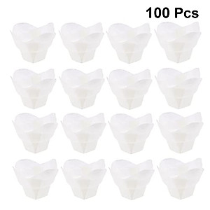 Luxshiny Cupcake Wrappers 100pcs Truffle Wrappers Paper Chocolate Candy Cups Flower Shaped Truffle Cups Baking Liners for Parties Cupcakes Muffins Mini Snacks White Cupcake Liners